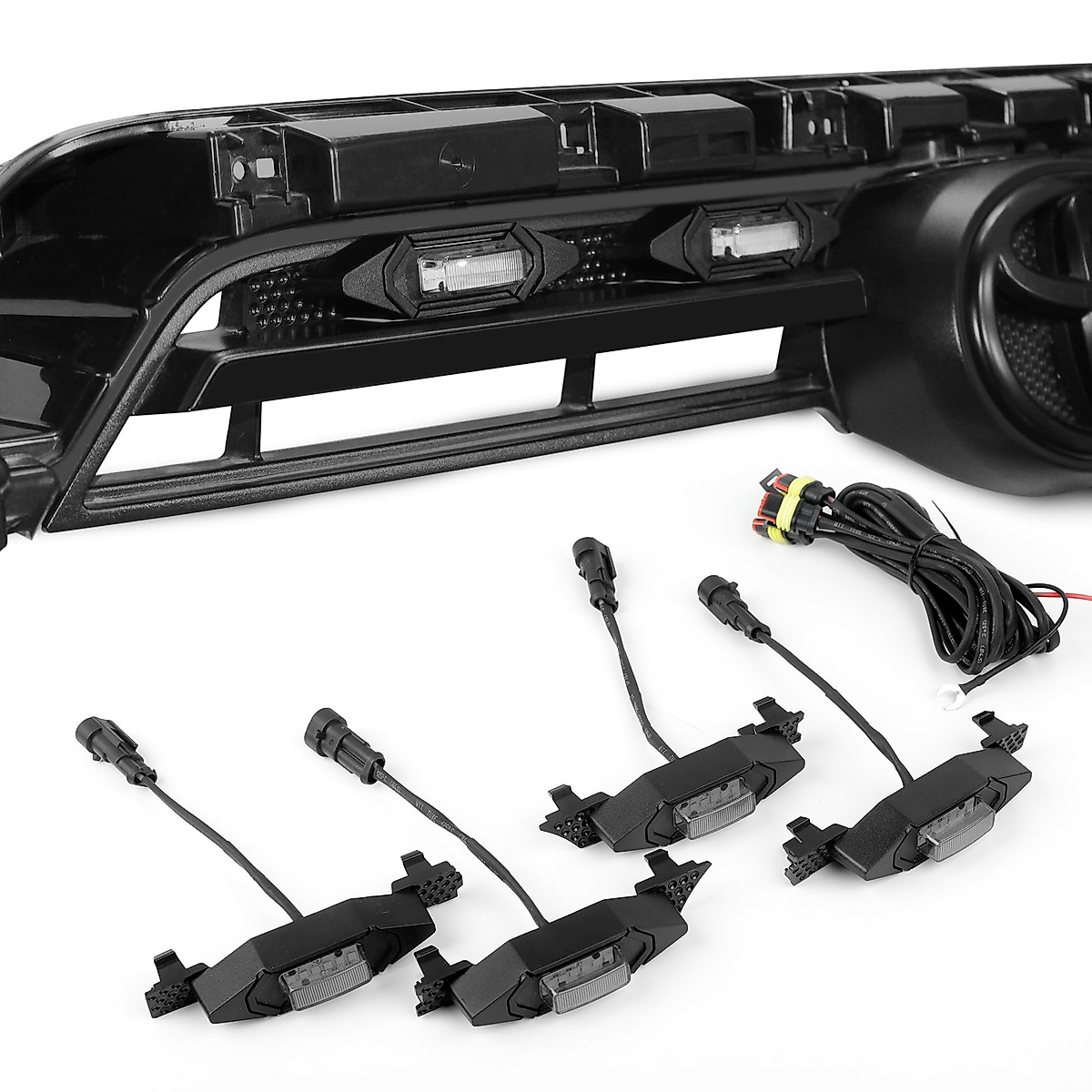 Upgraded 4 PCS Led Grill Lights Compatible with Toyota 4Runner 2020-2024, Including SR5, TRD Sport, Off-Road, Premium and Limited Grille, Fuse and Instruction Included (Smoke Shell/White Lights)