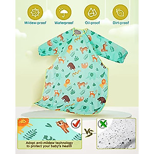 Lictin Coverall Baby Feeding Bibs - 2-Pack Long Sleeve Baby Bibs for Eating, Adjustable Weaning Bibs, Waterproof Bib Attaches and Fully Cover to Baby Highchair and Table