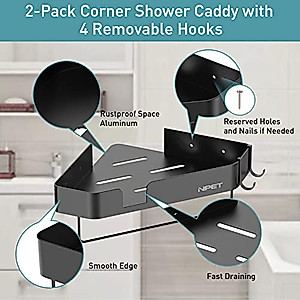 NPET 2-Pack Corner Shower Caddy Basket Shelf, Rust Proof Space Aluminum, No Drilling Wall Mounted Shampoo Holder Organizer Shelf with Adhesive for Bathroom Kitchen Storage (Triangle, Black)