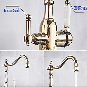 Kitchen Filter Faucet Pure Water 360 Rotation Kitchen Sink Crane Dual Handle Dual Water Function Mode Filter Mixer Taps Antique Brass