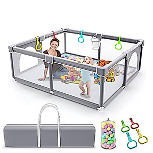 Bubblbay Baby Playpen,Extra Large Baby Play Yard for Toddler,Sturdy Active Center Area with Anti-Slip Suckers & Soft Breathable Mesh,Safety Baby Fence