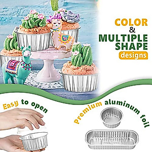 Eaasty 100 Pcs Mini Loaf Pans with Lids and Cupcake Liners with Lids for Valentine's Day Party Aluminum Foil Baking Pans Disposable Tin Loaf Pans Round Foil Cupcake Cups Foil Baking Cups(Silver)