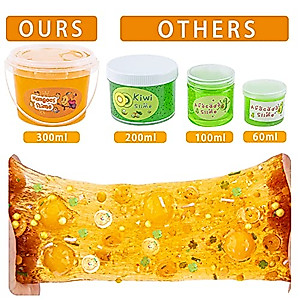 Crystal Slime, Orange Mango Clear Jelly Cube Glimmer Crunchy Slime with 8 Add-ins, Idea Stress Relief Toy, Kids Party Favor, Birthday Easter Christmas New Year Gift for Girls & Boys Age 6 7 8 9 10+
