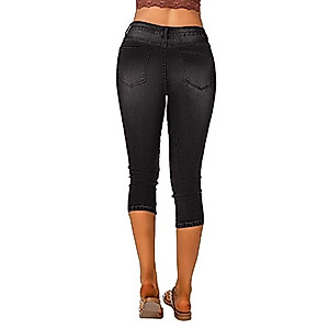 Vetinee Women's Slate Black Summer High Waisted Casual Skinny Slim Fit Stretch Cropped Denim Capri Jeans Size 12/14