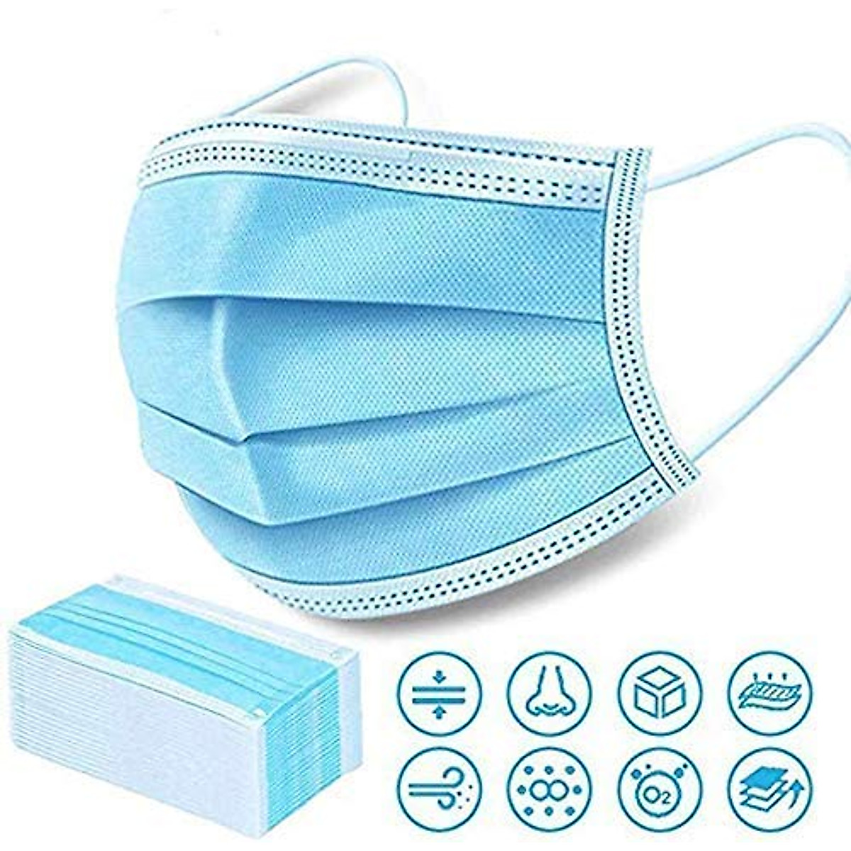 Millennium Disposable 3-Layer Breathable Ear-Loop Face Mask, Made in USA, Latex Free with Adjustable Nose Stripe, Box of 50
