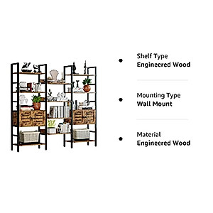 IRONCK Industrial Bookshelf and Bookcase with 2 Louvered Doors 5 Tiers Triple Wide Display Shelf with Storage Cabinet for Living Room Home Office