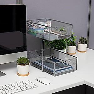 Mind Reader 2 Tier Metal Mesh Storage Baskets Organizer, Home, Office, Kitchen, Bathroom, Silver