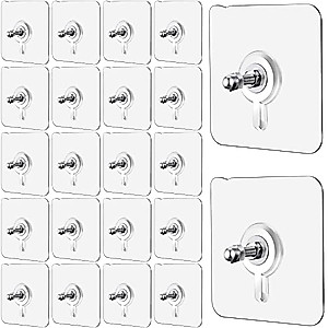 Self Adhesive Nails Wall Picture Hangers Without Nails Wall Hooks for Hanging 13.5 lbs Reusable Clear Wall Hangers Heavy Duty Sticky Hooks Seamless Reusable Hook for Bathroom Shower(20 Pieces)