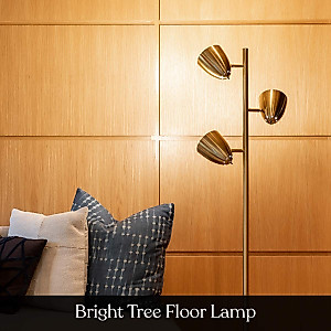 Brightech Jacob LED Standing Lamp, Modern Bright Floor Lamps for Living Rooms & Bedrooms, Tall LED Lighting Lamp with Adjustable 3 Light Tree – Antique Brass/Gold
