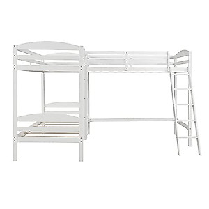 L-Shaped Triple Bunk Bed, Twin Over Twin Corne Bunk Bed Attached a Twin Loft Bed,Triple Bunk for Kids,3 Bed Bunk Beds with Guardrails and Angle Ladder for Boys Girls Teens