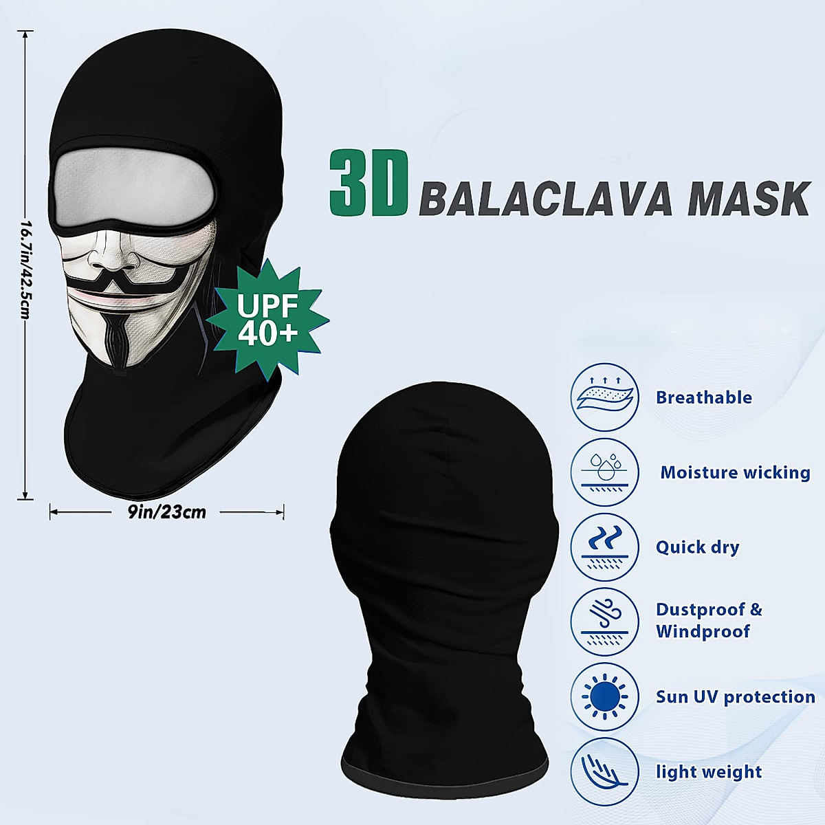 Obacle Balaclava Face Mask Men Women Ski Hunting Cycling (Men with White Gray Face Smile)