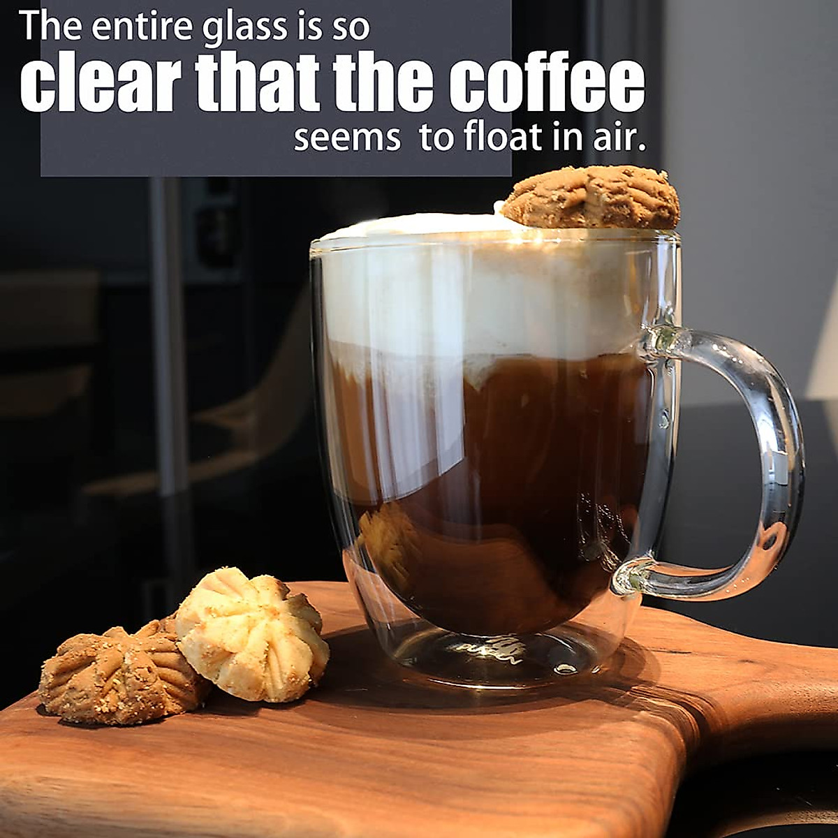 PunPun Bundle: 17oz Large Clear Coffee Mugs (Set of 2) & 8.5oz Shot Glass Coffee Cups (Set of 2) & 2.7oz Tea Cups (Set of 4) Double Wall Designed Glass Cups