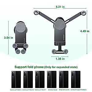 Xuenair Amazing Z Fold Car Mount Universal Z Fold 4 Car Mount Aluminum,Vent Samsung Z Fold 3 Car Mount for Galaxy Z Fold 4 3 2[Without CASE] S21 S20 iPhone 13 pro max 4.7-8" Phones-Black