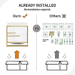 HERNEST Modern Nightstand Storage Cabinet with Solid Wood 2 Drawers Sofa Bedside End Table Glam Steel Frame Accent Furniture Without Assembly for Bedroom/Living Room/Salon/Office, Left White