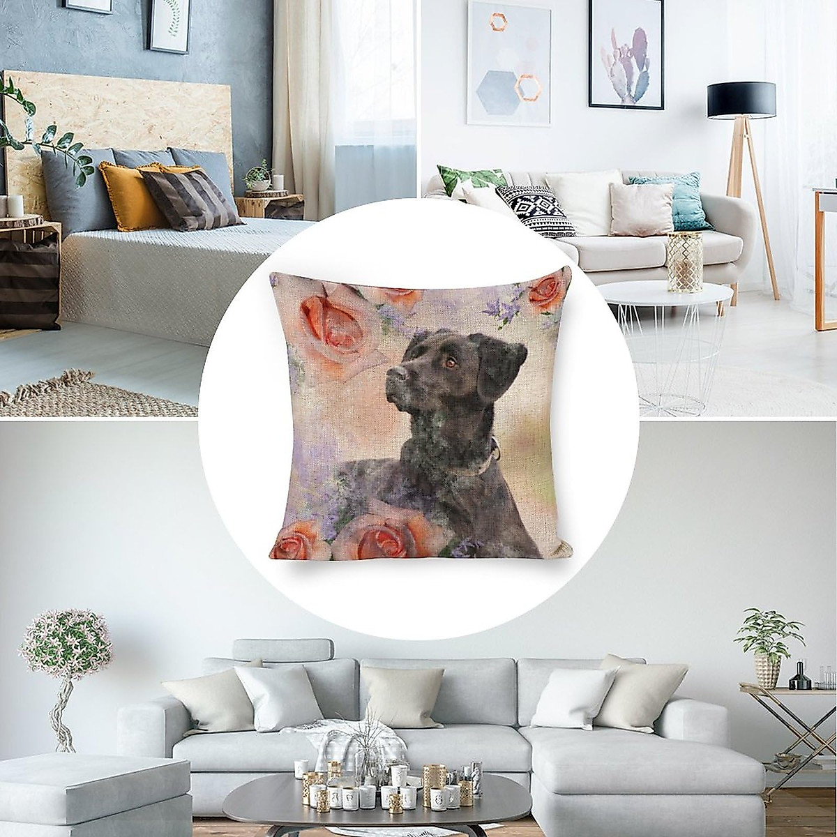 Dog Black Lab Labrador Throw Pillow Covers 18X18 Pillow Cushion Cases, Modern Decorative Square Pillowcases for Sofa Couch Bedroom Living Room Car