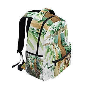Tropical Animal Sloth Watercolor Backpack Travel School Shoulder Bag for Kids Boys Girls Women Men 11.5x8x16 in