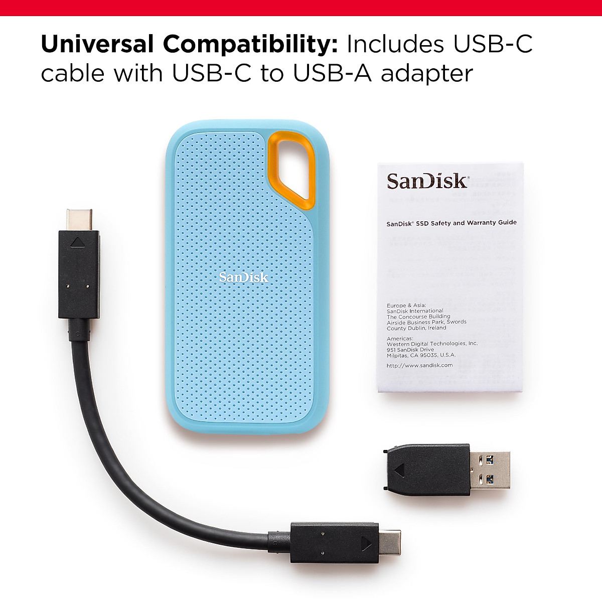 SanDisk 4TB Extreme Portable SSD - Up to 1050MB/s, USB-C, USB 3.2 Gen 2, IP65 Water and dust Resistance, Updated Firmware, Sky Blue - External Solid State Drive - SDSSDE61-4T00-G25B