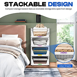 SIMPLEST LIVING Foldable Storage Bin Shelves Stackable Organizer 4 Pack(L) Clothes drawer organizer-collapsible crates-Stackable Storage Shelf for Office-RV-Dorm with 2 Label Sheets-White