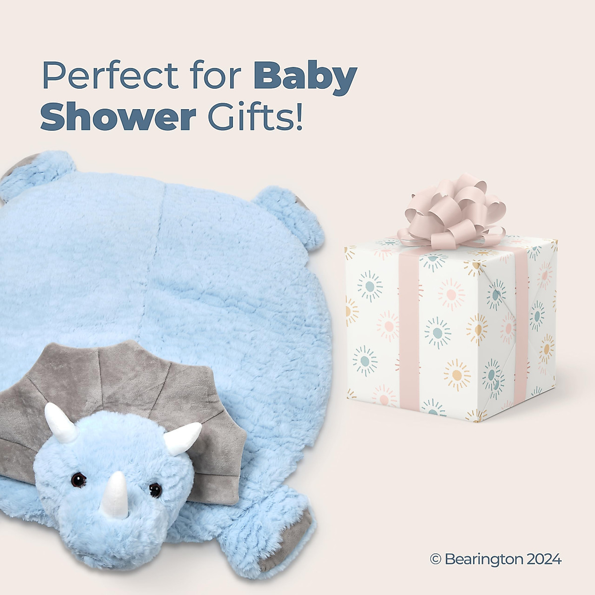 Bearington Lil' Tracer Plush Dinosaur Belly Blanket, Tummy Time Play Mat