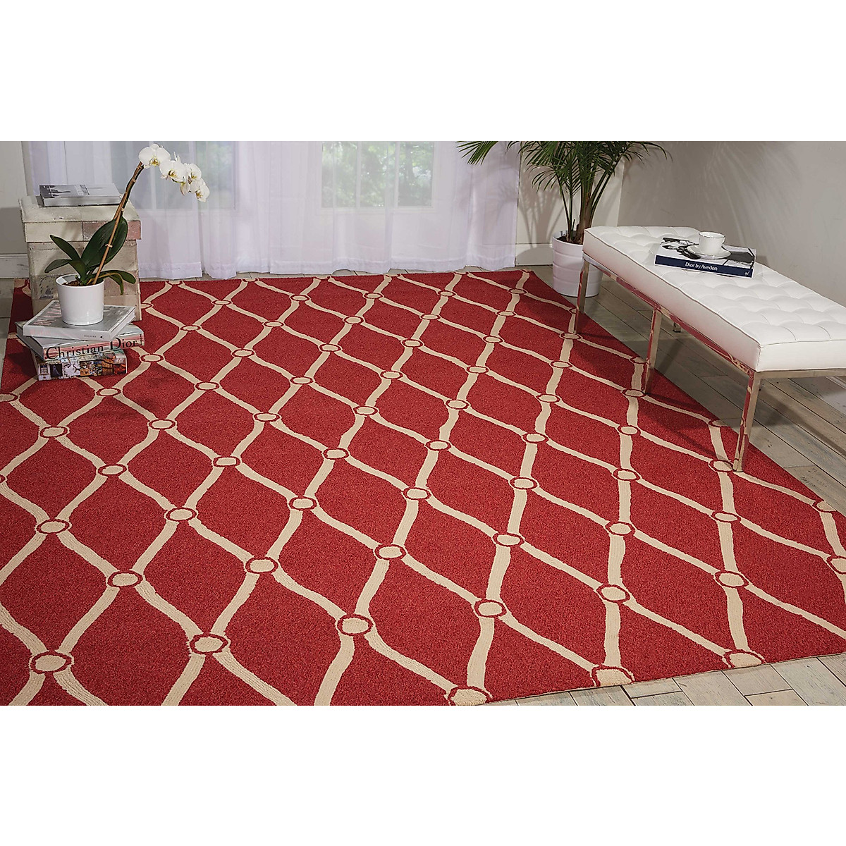Nourison Portico Indoor/Outdoor Red 8' x 10'6" Area-Rug, Easy-Cleaning, Non Shedding, Bed Room, Living Room, Dining Room, Backyard, Deck, Patio (8x11)