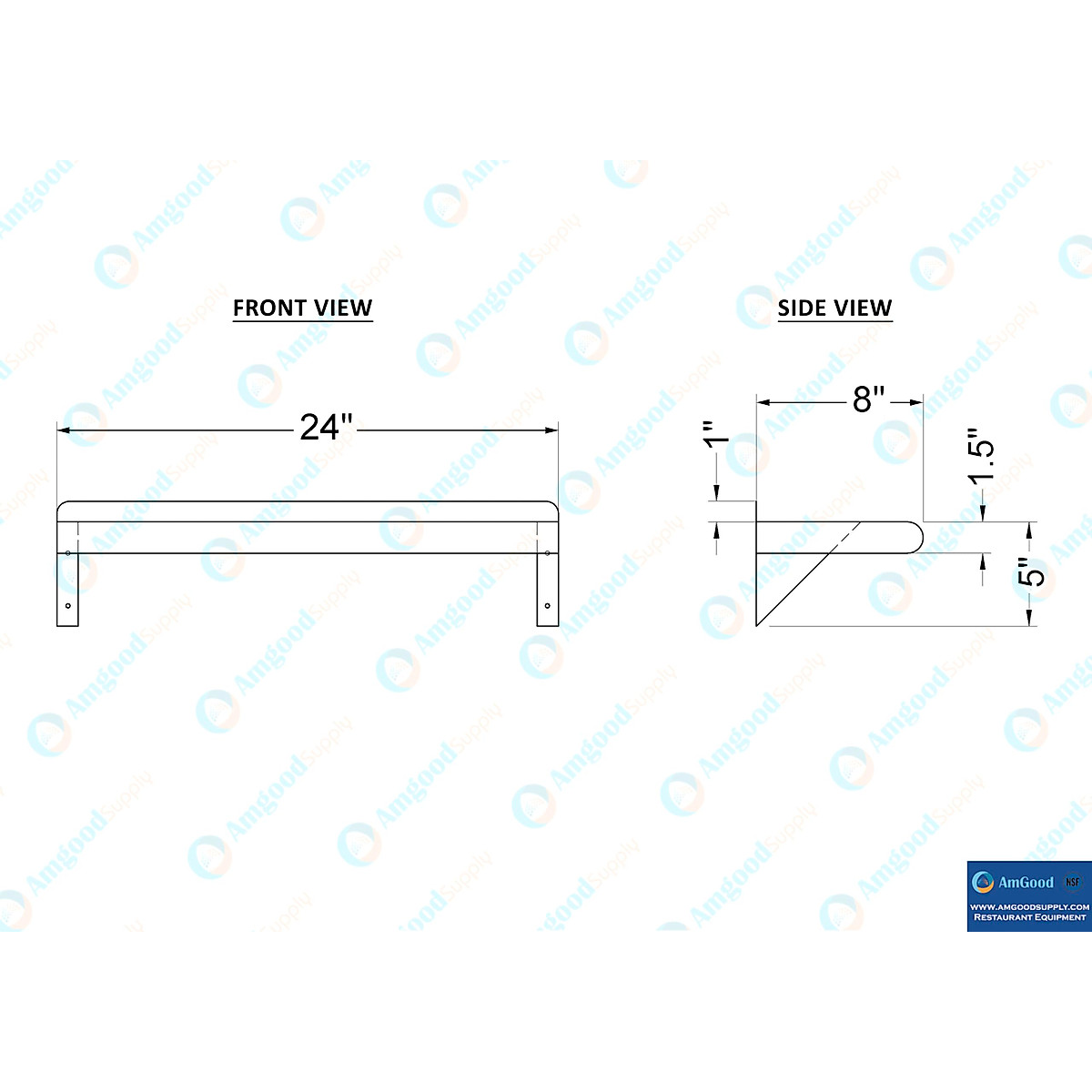 AmGood 24" Long X 8" Deep Stainless Steel Wall Shelf | NSF Certified | Appliance & Equipment Metal Shelving | Kitchen, Restaurant, Garage, Laundry, Utility Room