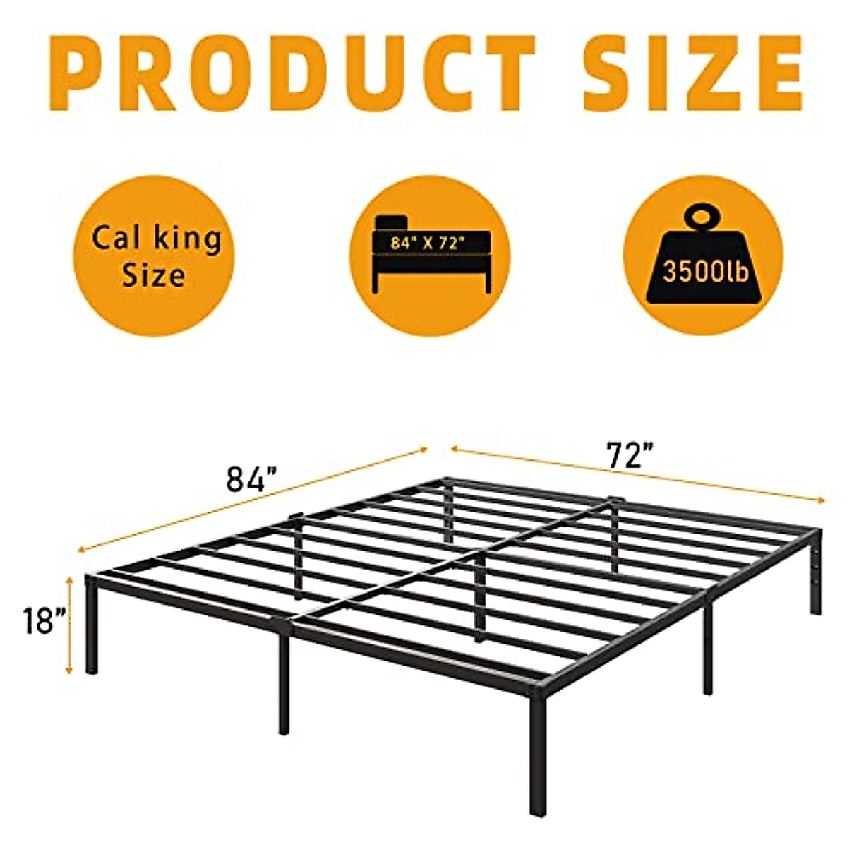Kilyssa 18 Inch Tall California King Bed Frames,Heavy Duty Metal Platform Beds Frame No Box Spring Needed Steel Slats 3500lbs Bed Base Cal King Size,Noise-Free,Easy Assembly