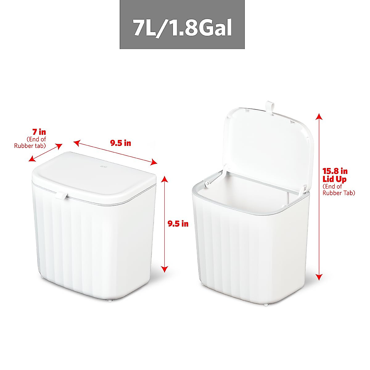 Glad Roomate Under Counter Trash Can | Space Saving Waste Bin for Kitchen Cabinet, Bathroom or Office | Dual Lid for Ease of Opening, 7 Liter, White
