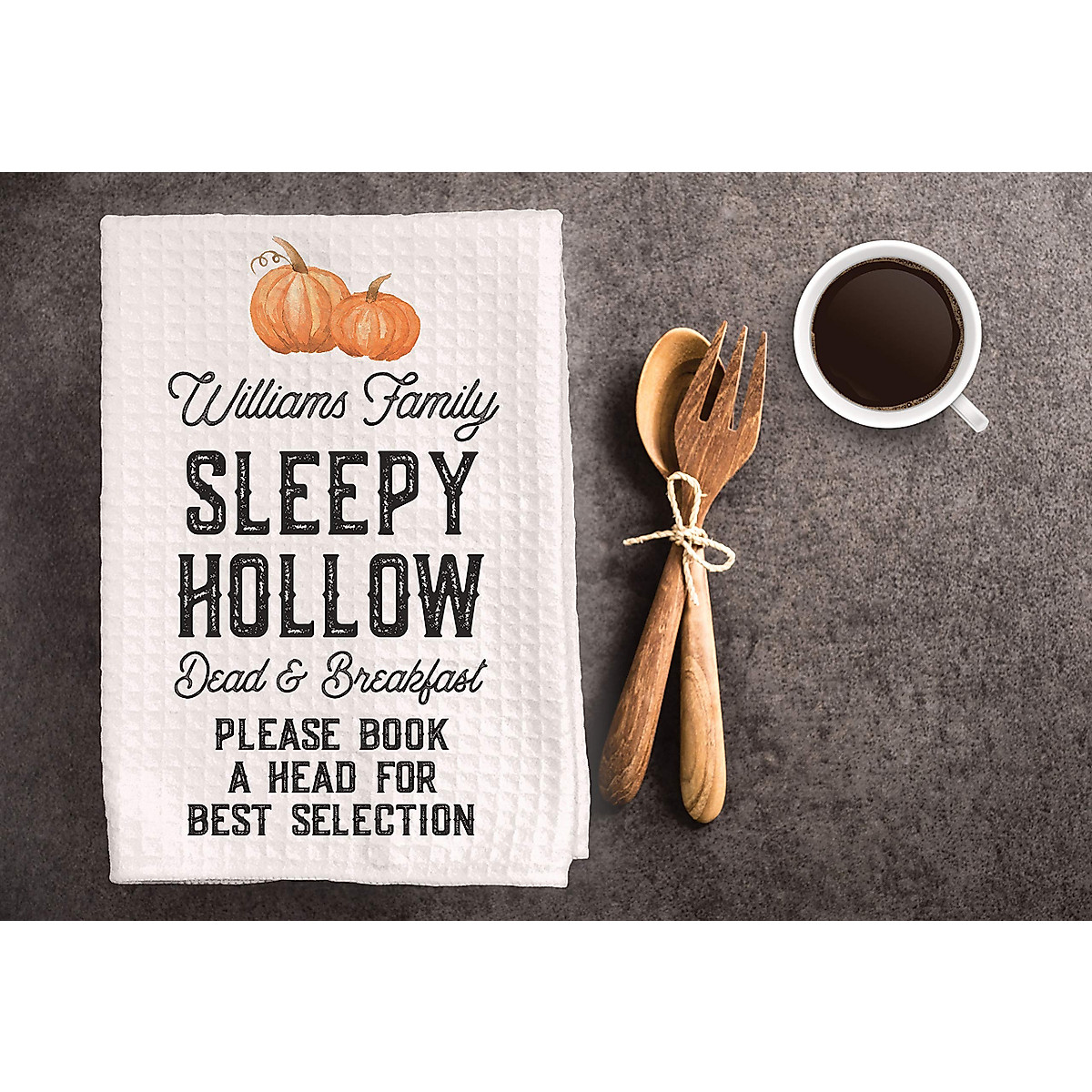 CANARY ROAD Custom Halloween Waffle Weave Dish Towel | Personalized Kitchen Towel | Halloween Decor | Sleepy Hollow | Personalized Dish Towel | Halloween Kitchen Towel