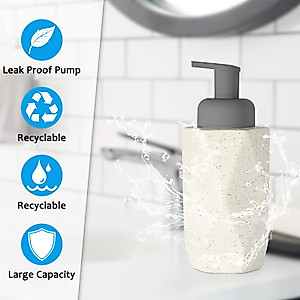 Sumnacon Ceramic Foam Hand Dispenser- Hexagon Shape Soap Dispenser Lotion Hand Pump Dispenser, Elegant Hand Soap Dispenser for Kichen Bathroom Office Countertop, Beige