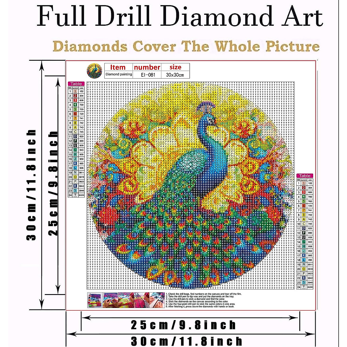 EIBEILI Diamond Painting Kits for Adults Mandala Peacock DIY 5D Diamond Art Kits for Beginners Full Drill Diamond Dots Crystal Craft Kits for Home Wall Art Bedroom Decor Gifts 11.8x11.8 inch