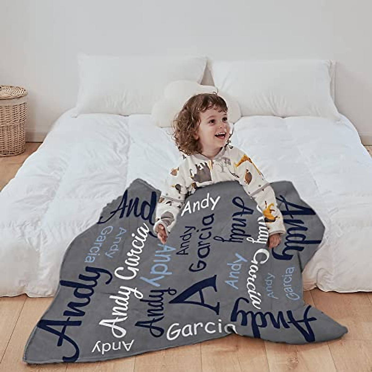 Yoke Style Personalized Baby Blankets for Baby Boys/Girls, Custom Name Initial Swaddle Blanket, Personalized Baby Boy Gifts for Newborn, Toddler, Kids on Baby Shower, Birthday