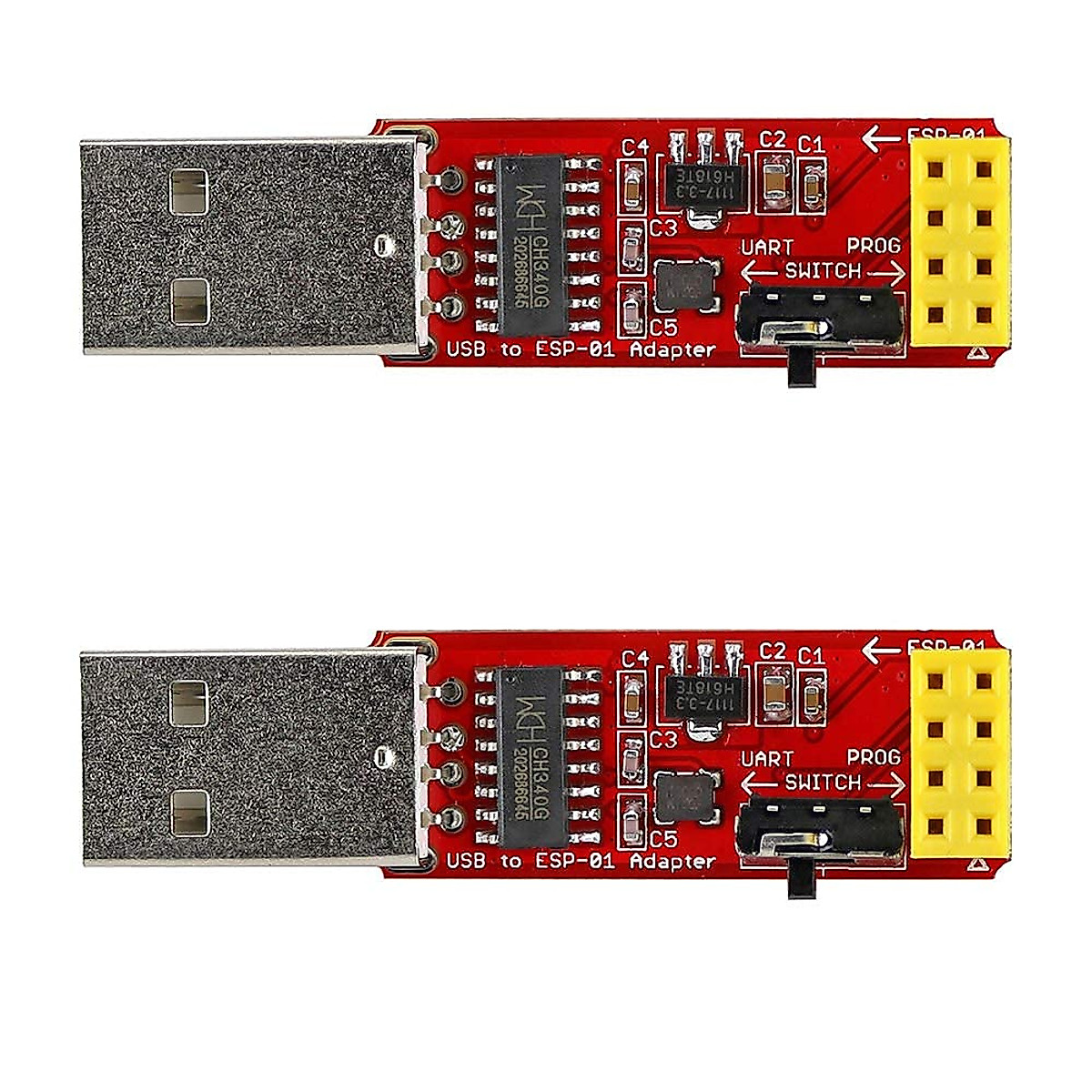 Wishiot 5pcs ESP8266 ESP-01S 4MB WiFi Wireless Serial Transceiver Module with 2pcs USB to ESP-01S Adapter Programmer CH340G UART PORG