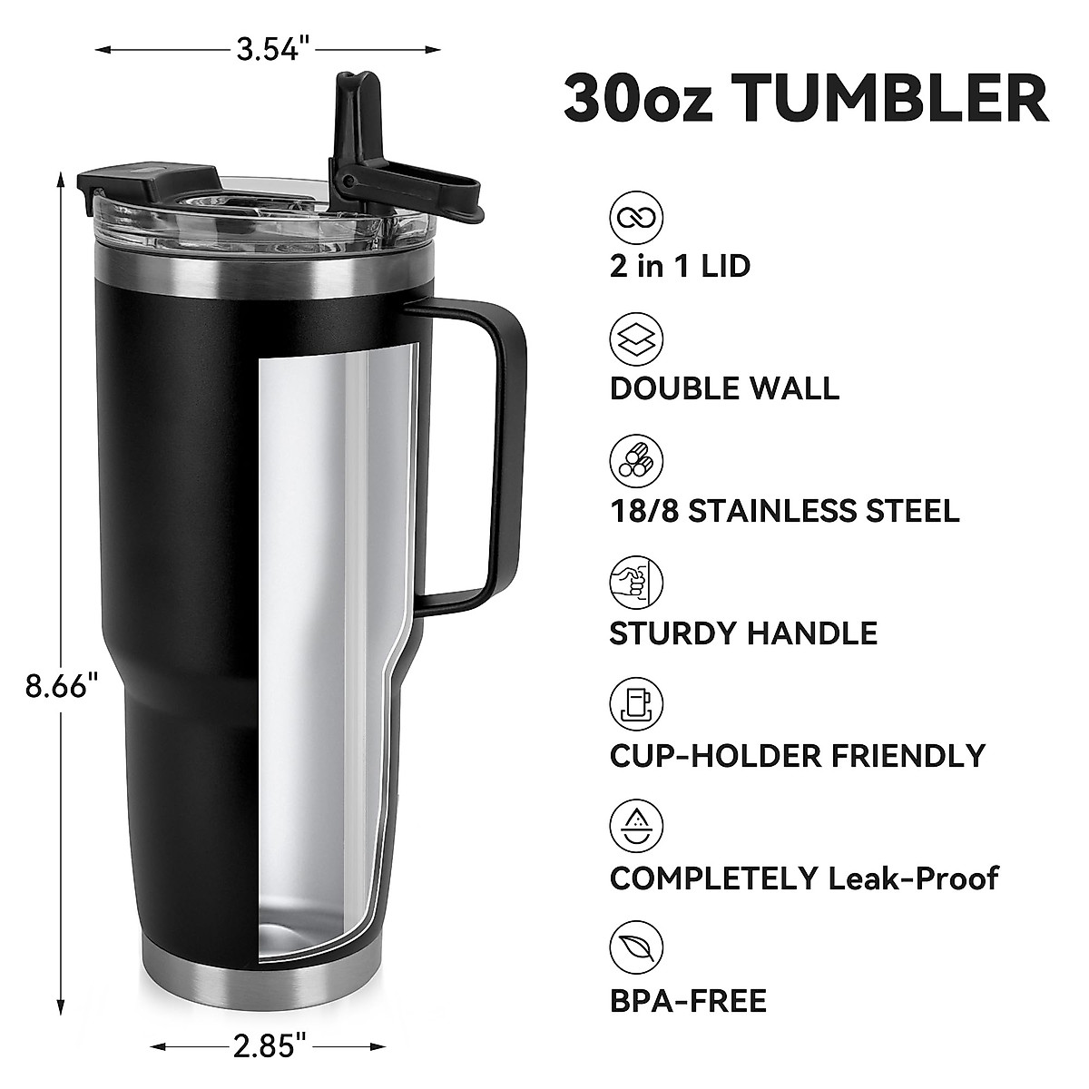 HASLE OUTFITTERS 30oz Tumbler With Handle, Insulated Travel Coffee Mug With Straw Leak-Proof Double Wall Stainless Steel Vacuum Tumblers Metal Cup with Straw for Hot and Cold Drink