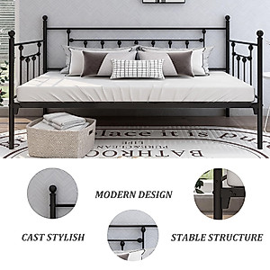 AUFANK Twin Size Daybed Frame Strong Metal Slats Platform Base Box Spring Replacement Bed Sofa for Living Room Guest Room Black