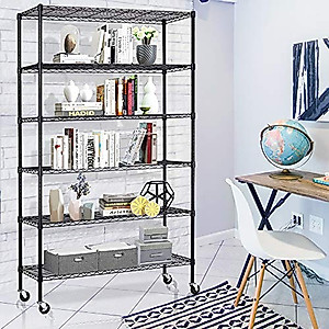 BestMassage 72"x48"x18" 6 Tire Wire Shelving Unit NSF Storage Shelves Large Heavy Duty Metal Shelf Organizer Height Adjustable Commercial Grade Steel Rack 2100 LBS Capacity with Wheels,Black
