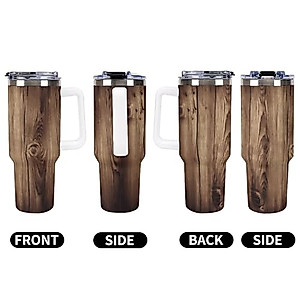 WYUSPGK 40oz Stainless Steel Car Mug, Wood Grain Print Travel Mug, Double-Wall Insulated with Straw, Perfect for Car, Office, Outdoor