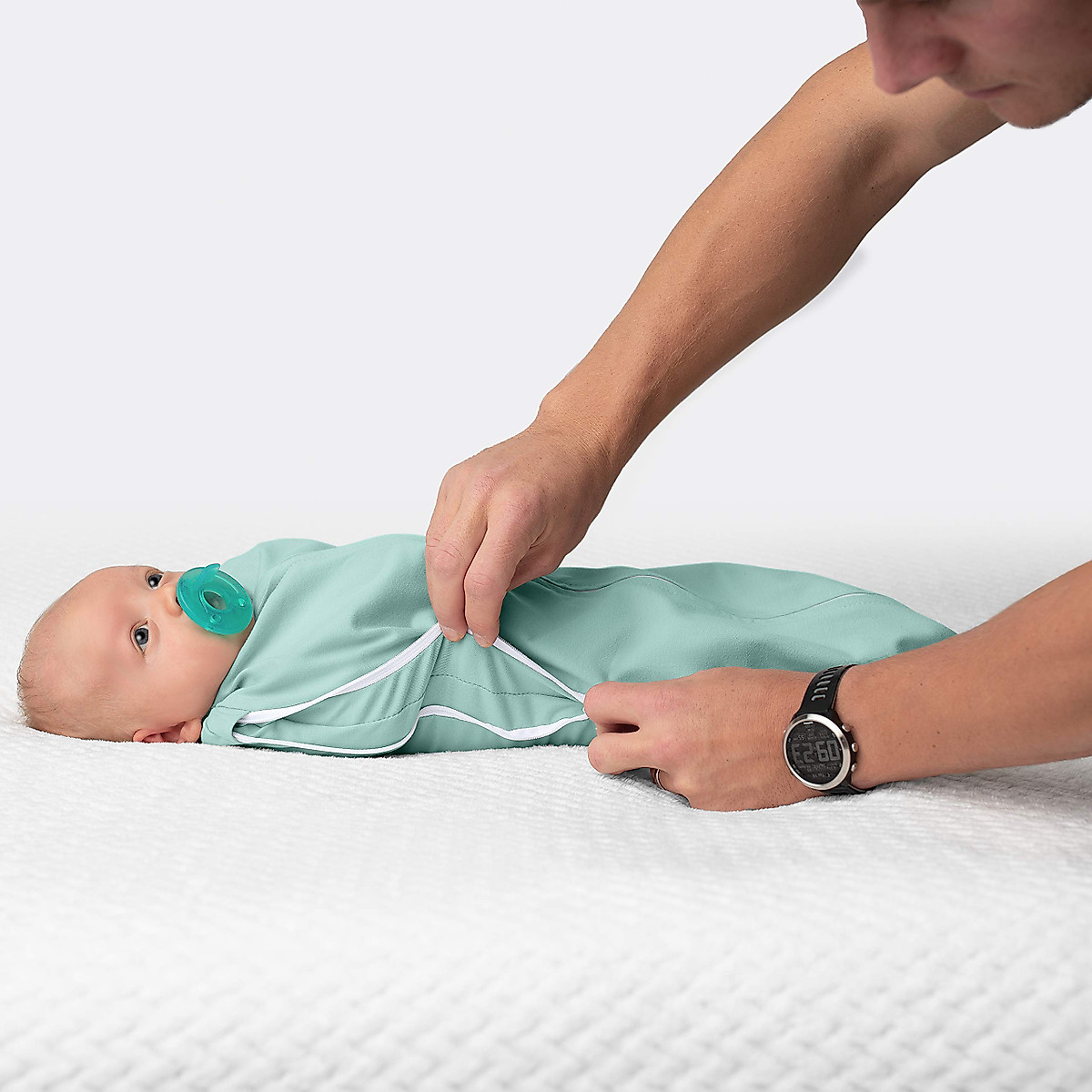 SwaddleMe Room to Grow Pod – 0-6 Months, 1-Pack (Teal Waves) Expandable Baby Swaddle Grows with Baby and Helps Prevent The Startle Reflex for Comfortable Sleep