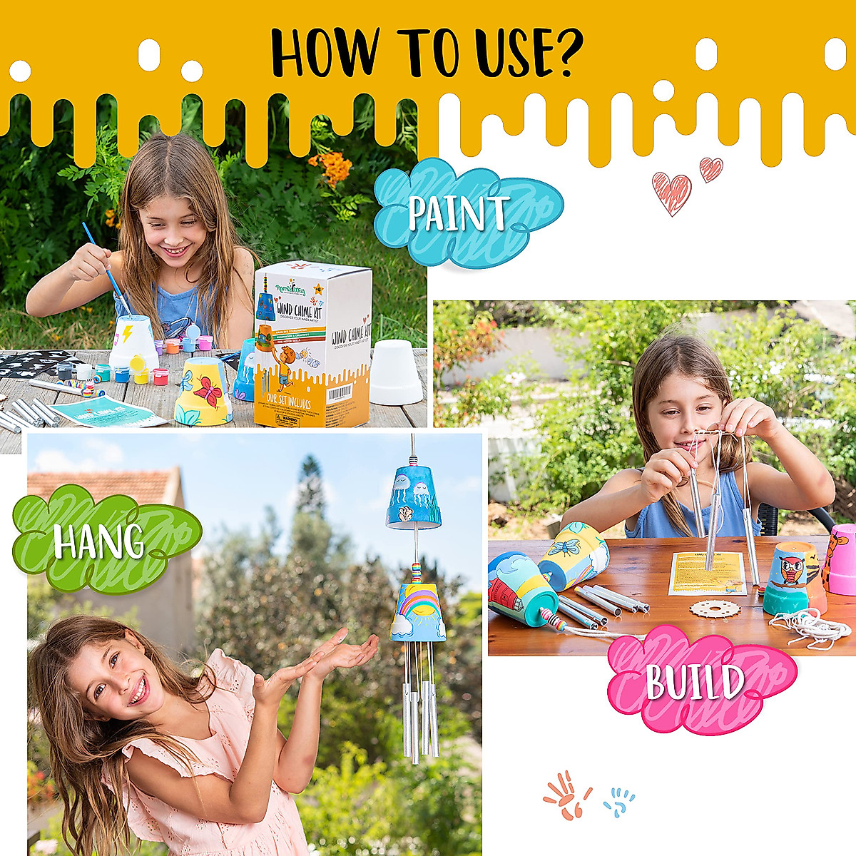 ROMI'S WAY 2-Pack Make Your Own Wind Chime Kit - Larger Bells, Stencils and Beads, Arts and Crafts for Kids Ages 8-12, 6-8 - DIY Craft Kit for Girls & Boys - Unique Art Gifts for Christmas, Birthday