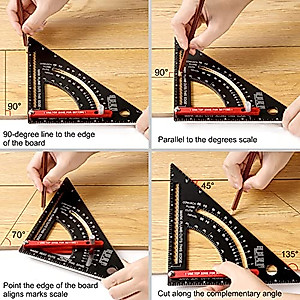 Gohelper Carpenter Square Woodworking Tools Rafter Square 7 inch framing Woodworking Square Tool Carpenter Layout Aluminium Adjustable Combination Square Set Metal Carpentry Triangle Ruler