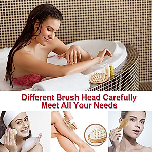 Premium Dry Brushing Body Brush Set,Exfoliating body scrubber with long handle, Natural Boar Bristle Body Brush,Face Cleansing Brush,body brush set for lymphatic drainage,Great Gift for A Glowing Skin