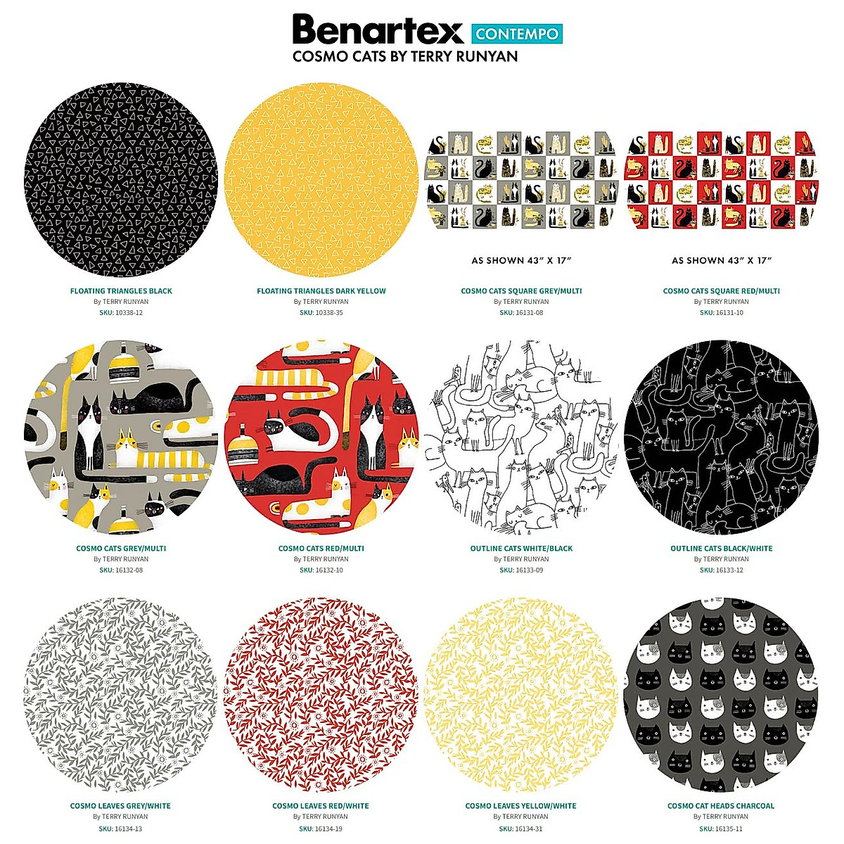 Contempo by Benartex Cosmo Cats Cats, Fabric by The Yard (Red/Multi)