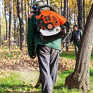 YOZUMD 1 Set Leaf Blower,Backpack Gas Powered Leaf Blower, Powerful 2 Stroke Strong Wind Force 1.2L Backpack Snow Blower,550 CFM,1.25/6800 r/min for Garden Lawn Orange
