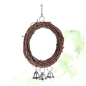 Bird Bite Toy Color Swing Random Bells Pet Bird Bell Wooden Rattan Toy with Circle Perch for Parrot Parrot Toys