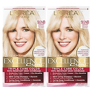 L’Oréal Paris Excellence Creme Permanent Hair Color, 9.5NB Lightest Natural Blonde, 100 percent Gray Coverage Hair Dye, Pack of 2