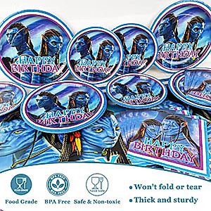 41Pcs Avatar 2 Birthday Party Tableware Cartoon Blue Theme Party Supplies Set Include 1pc Waterproof Tablecloth, 10pcs Plates 7",10pcs Plates 9" and 20pcs Napkins for Party Decorations