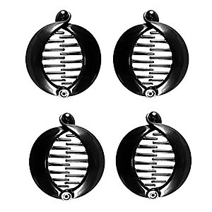 Prettyou 2.5 Inches Effortless Beauty Assorted Side Combs Ponytail Hair Clip Comb Pin Round Banana Clips, Pack of 4 (Black)