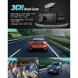 OMBAR 3 Channel Dash Cam, Built-in WiFi GPS, eMMC 64G Storage, 4K Front Dash Cam, 2K+1080P Car Camera Front and Cabin/Rear, 1080P+1080P+1080P Dashcams for Cars with 3.99" IPS Screen, IR Night Vision