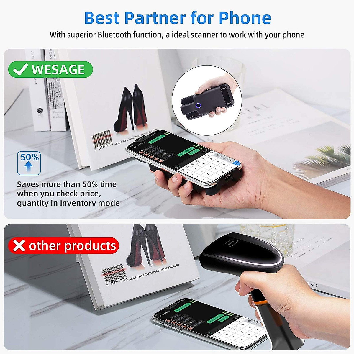 Bluetooth 2D Barcode Scanner,Symcode Portable Back Clip with Bluetooth Function 1D 2D QR Bar Code Reader Scanner PDF417 Data Matrix Maxicode, Automatically Wireless Bluetooth Connect