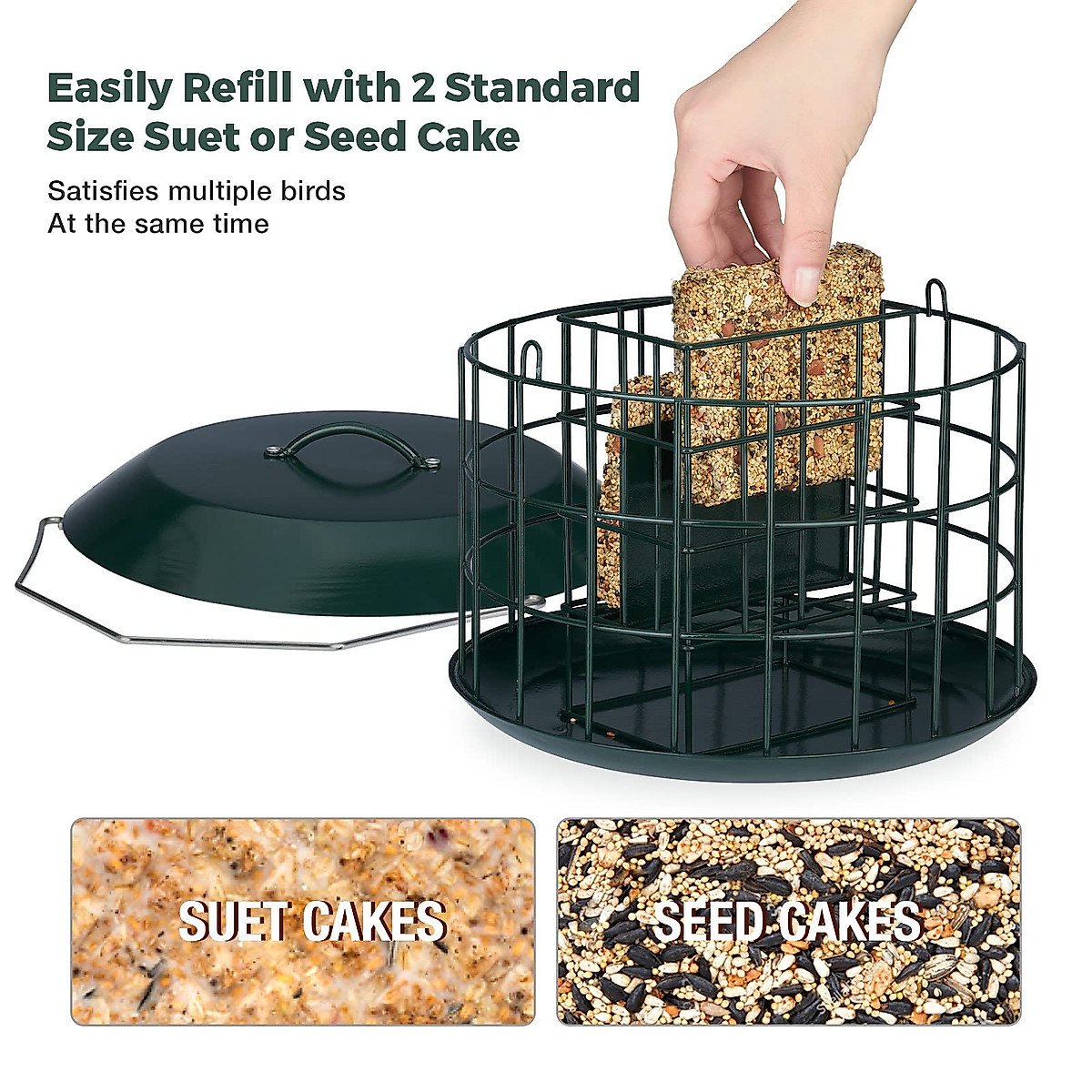 Kingsyard Squirrel Proof Suet Feeder, Cage Bird Feeders for Outdoors Hanging, All Metal, Double Suet Cake Capacity, Tray & Weatherproof, Green