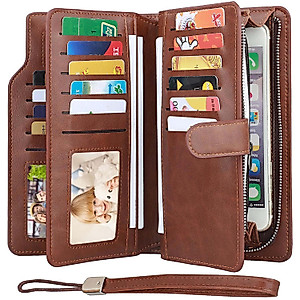 Coolstar Wristlet Wallets for Women Men's Clutch Wallet Large Capacity Leather Purse Business Credit Card Holder (2-Dark Brown)